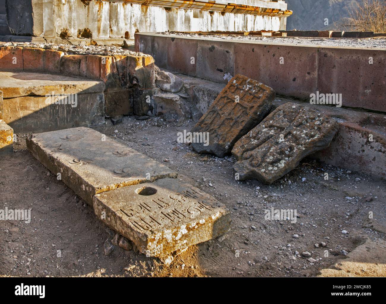 Parts of Greco-Roman temple in Garni village. Armenia Stock Photo - Alamy