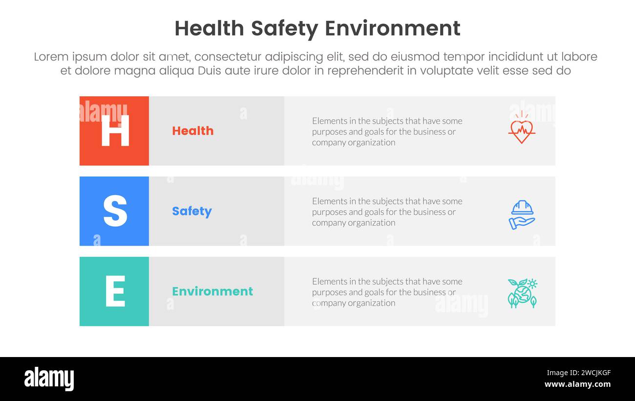 hse framework infographic 3 point stage template with 3 block row ...