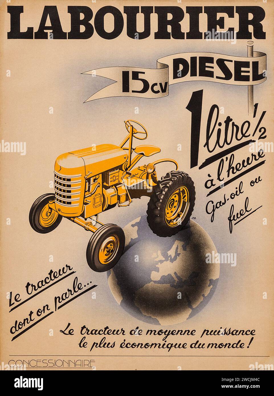 Laboueir Diesel Tractor Advertising Poster (1940s) French poster Stock ...