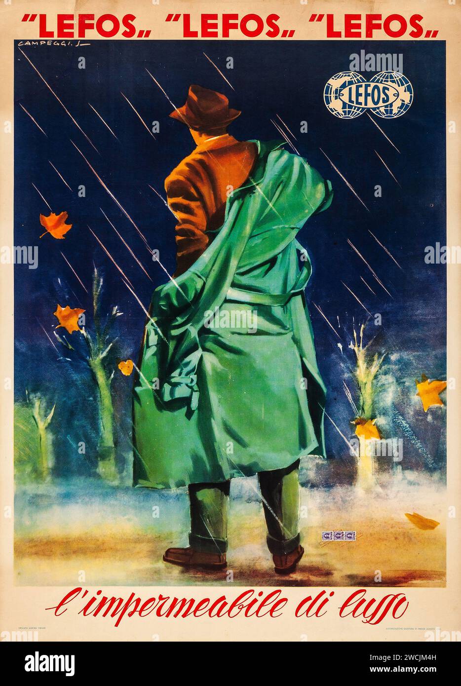 Lefos Raincoat advertisement (1950) Italian Advertising Poster Stock ...