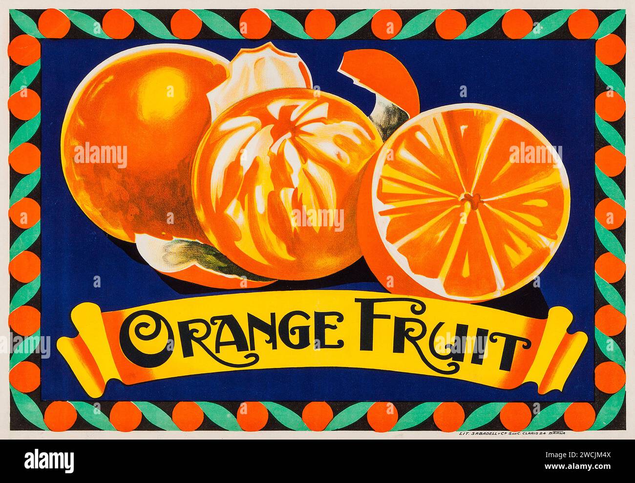 Orange Fruit Advertising Poster (Sabadell, Barcelona, 1930s). Spanish ...