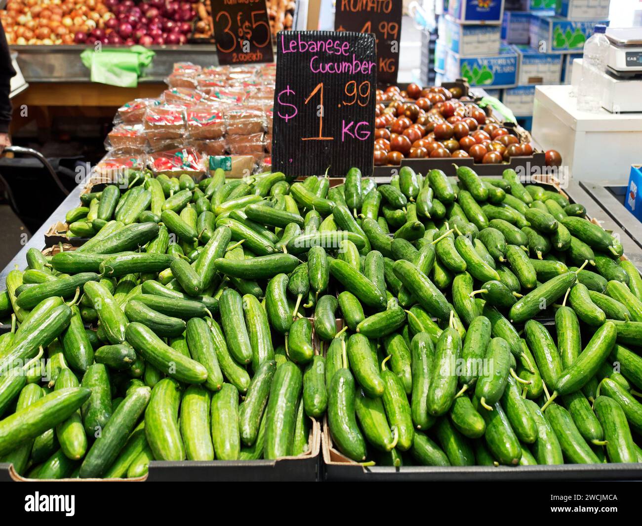 View of lebanese cucumbers on display at a stall inside Queen Victoria ...