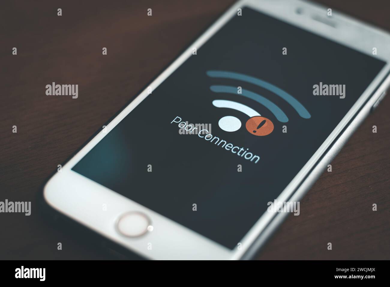 Smart phone with sign bad connection on screen. Communication, cellular ...