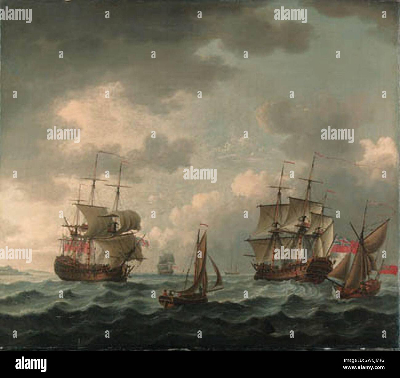 A British Man-o'-War in two positions, with other vessels off a coast ...