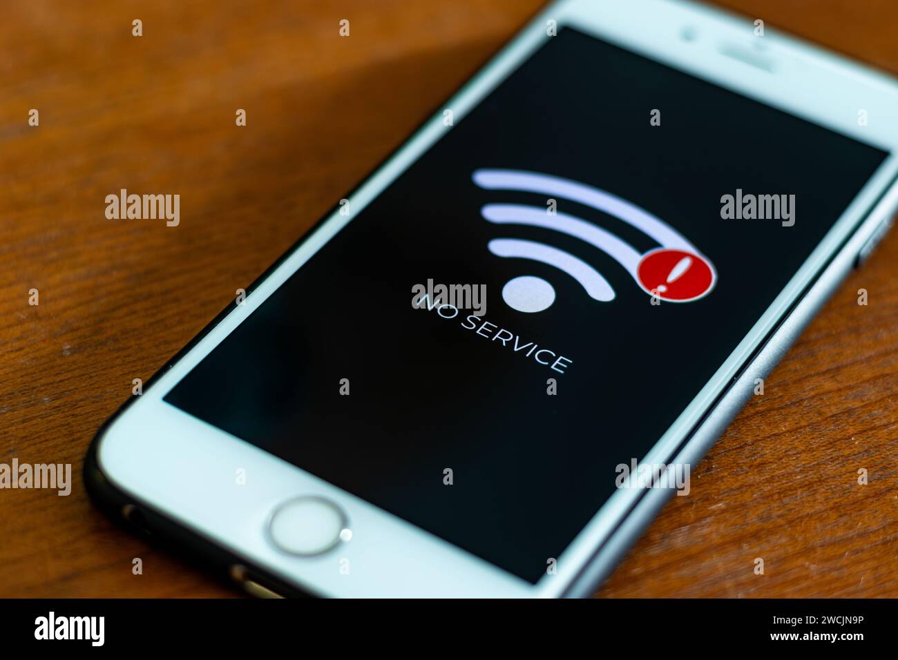 Smart phone with sign no service on screen. Communication, cellular ...