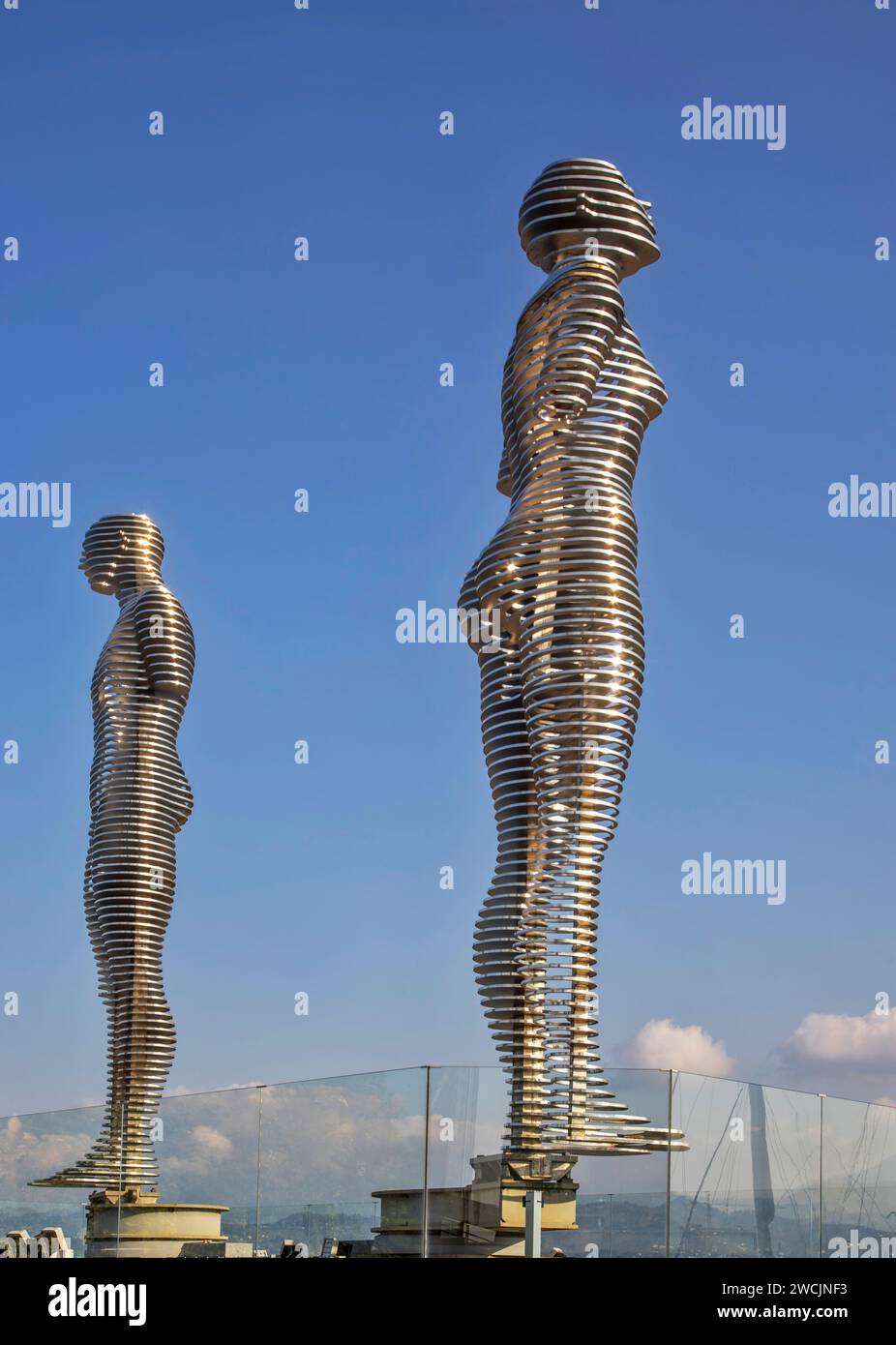 Statue of Ali and Nino (Man and Woman) at embankment in Batumi ...