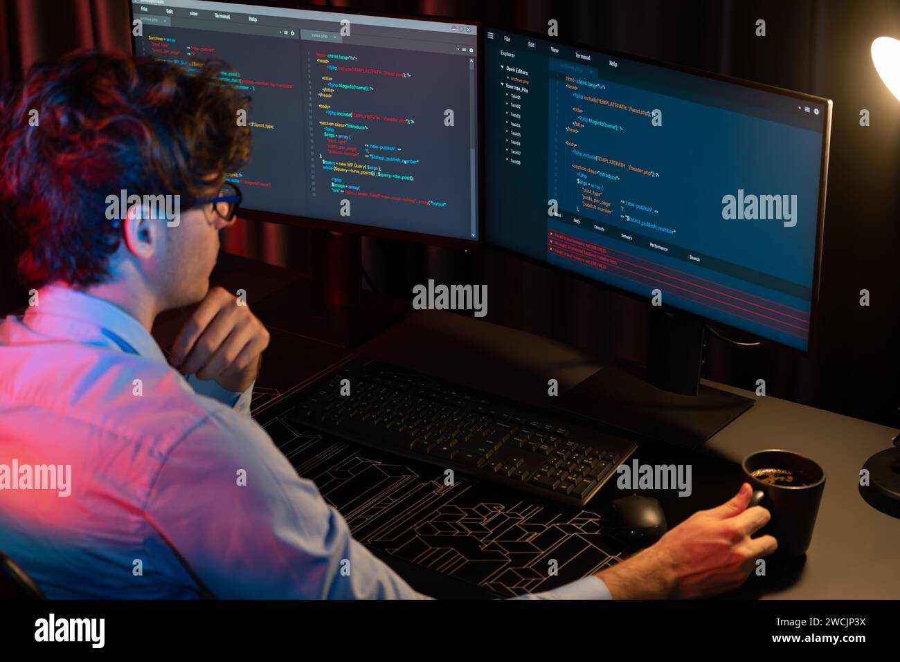 Working It Developer Concentrating Online Software While Drinking