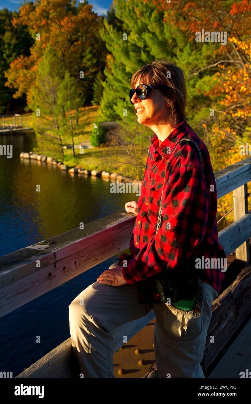 Hiker on Kawaga Trestle, Bearskin State Trail, Minocqua, Wisconsin ...