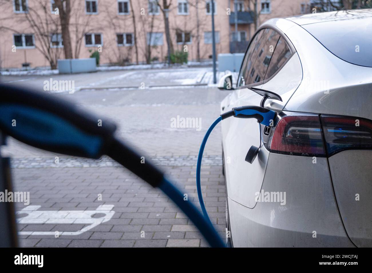 Augsburg, Bavaria, Germany - January 14, 2024: A Tesla Model Y electric ...