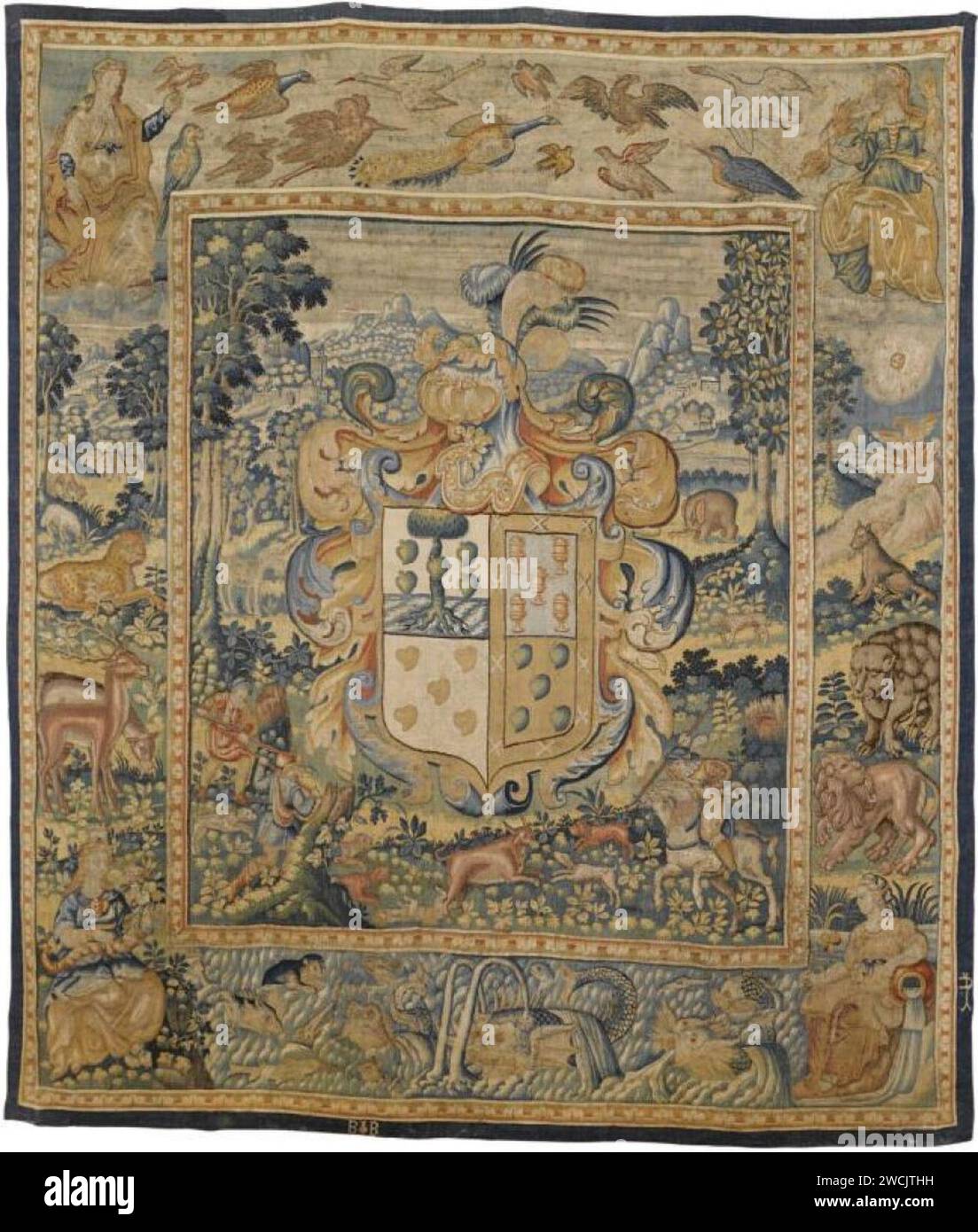 A flemish armorial tapestry with coat of arms of member of Salcedo ...