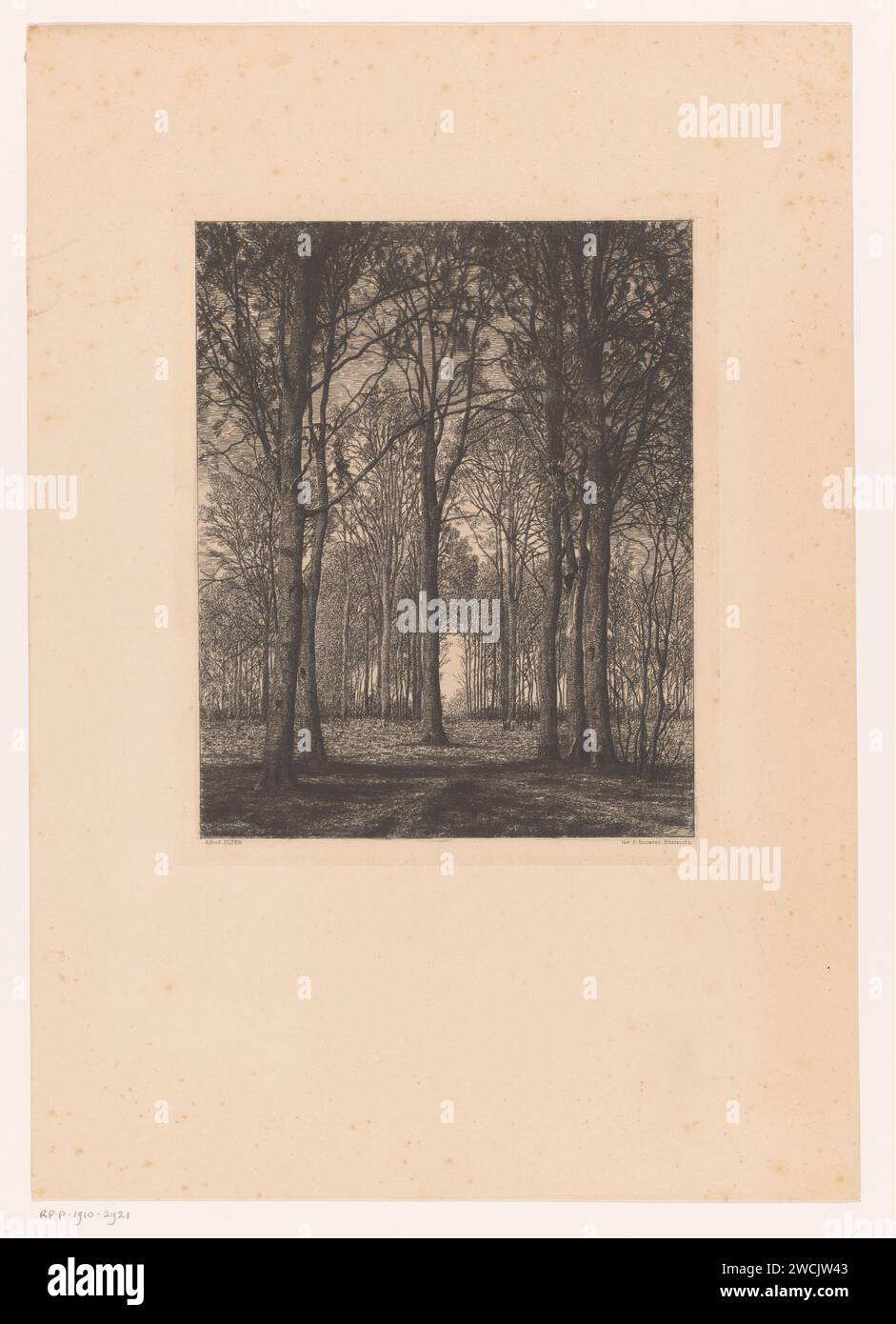 Landscape with trees, Alfred Elsen, 1878 print Brussels paper etching ...