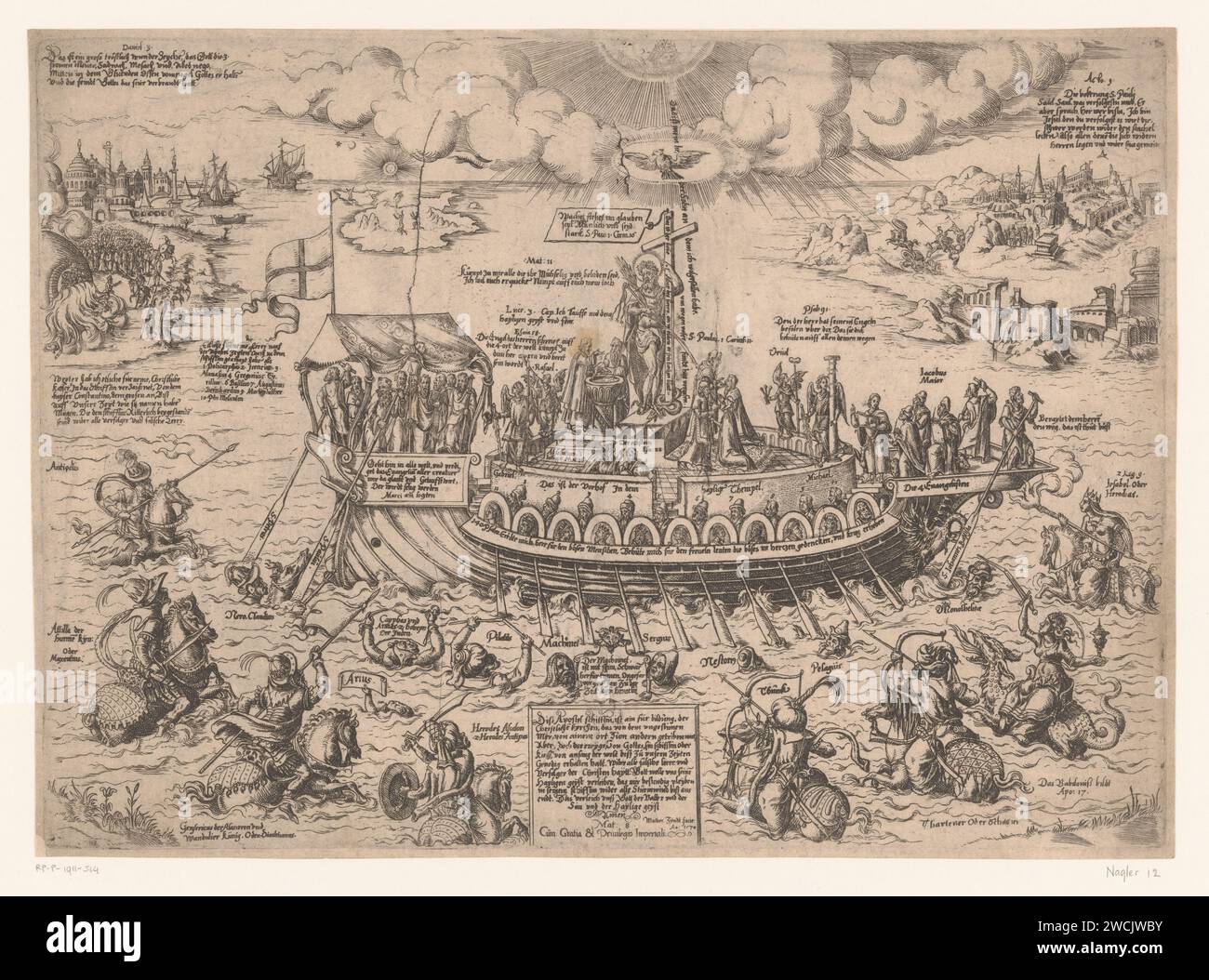Ship der Kerk, Mathis Zündt, 1570 print The ship of the apostles. Galei ...
