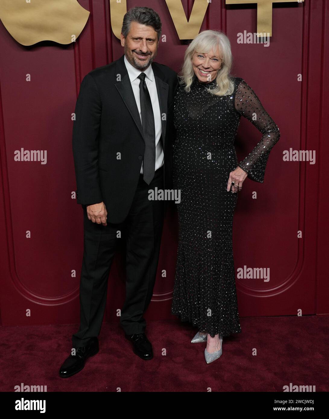 Los Angeles, USA. 15th Jan, 2024. (L-R) Brett Baer and Guest arrives at ...