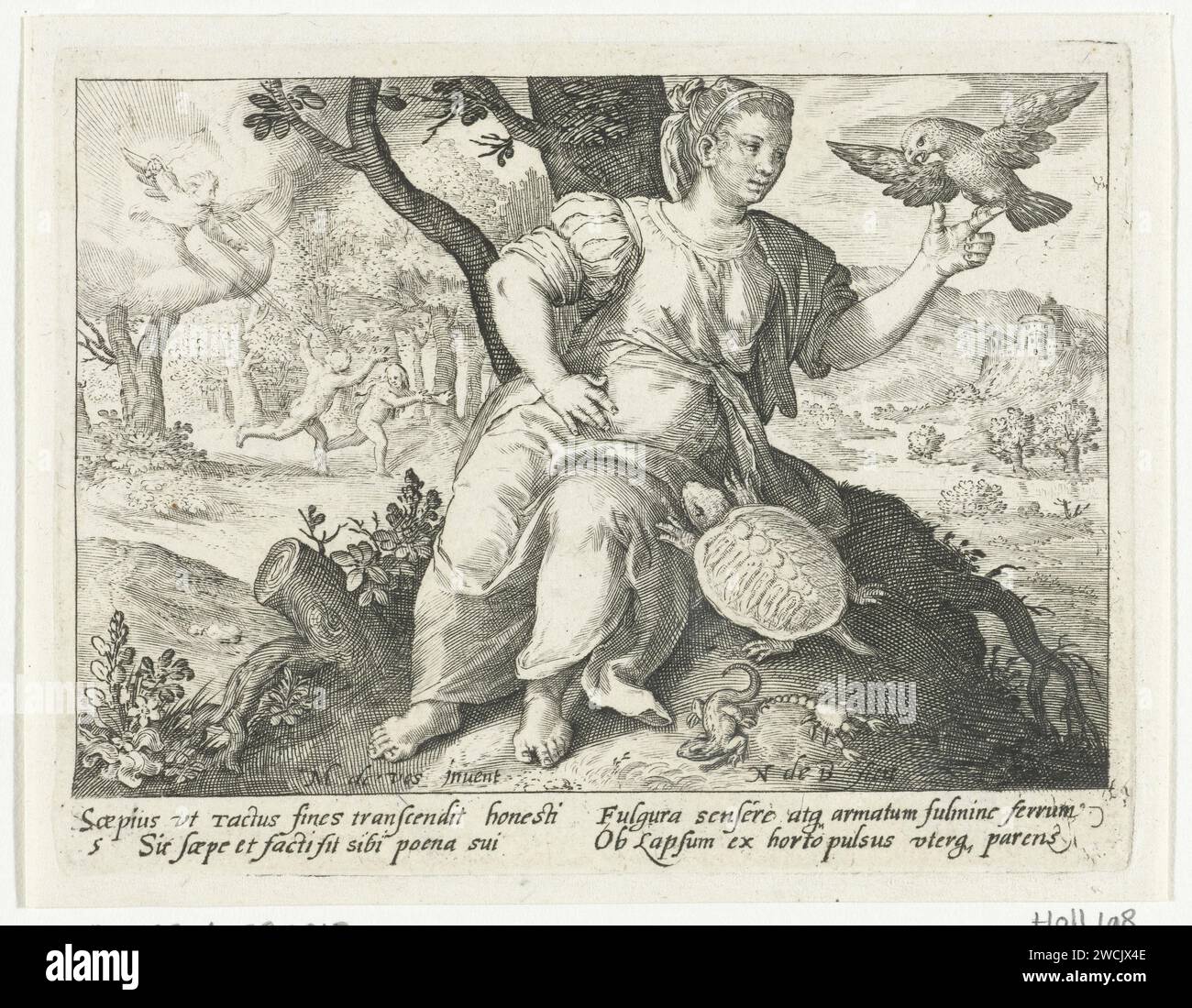 Sense feeling, Nicolaes de Bruyn, After Maerten de Vos, 1581 - 1656 print Woman as a ...