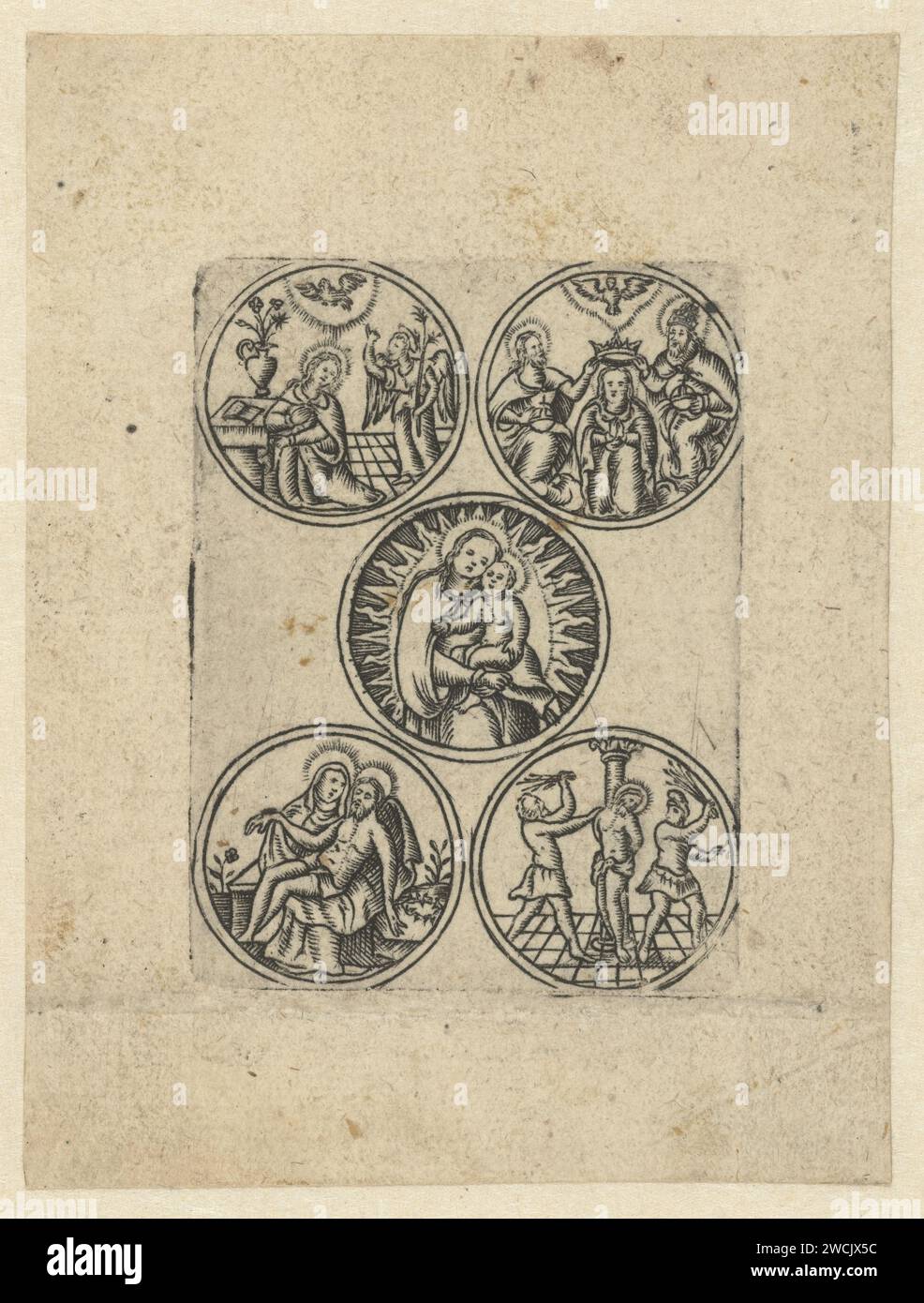 Maria with child and four scenes from her life., Monogrammist S (16th ...