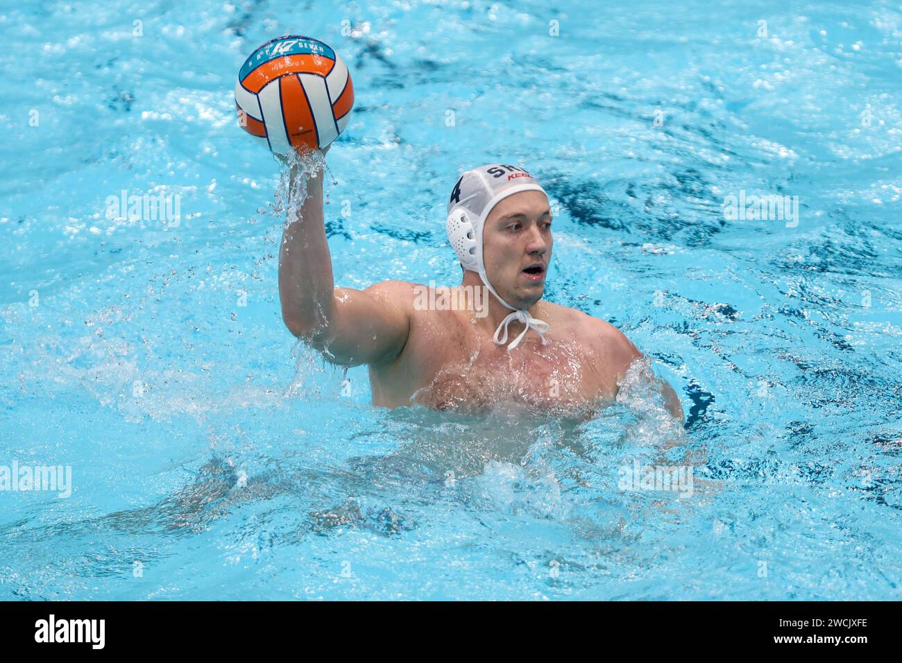 Zagreb, Croatia. 26th Jan, 2022. Sava Randelovic of Serbia controls the ...