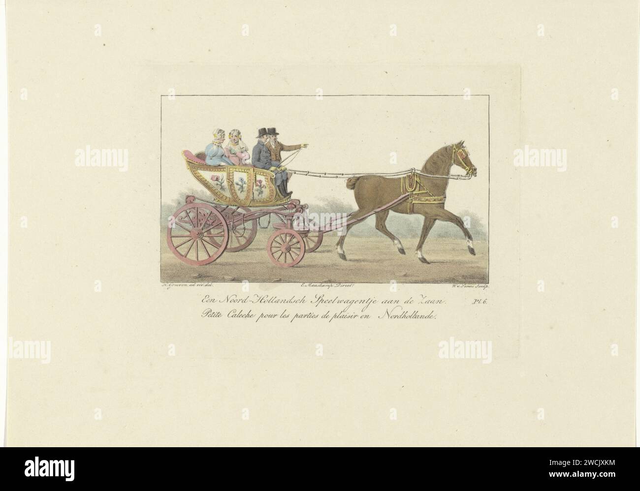 Two pairs in a carriage, Willem van Senus, after Hendrik Greeven, 1824 ...