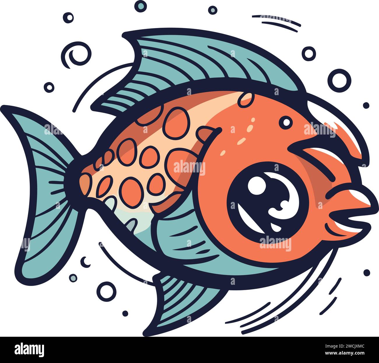 Cartoon fish. Vector illustration isolated on white background. Hand ...