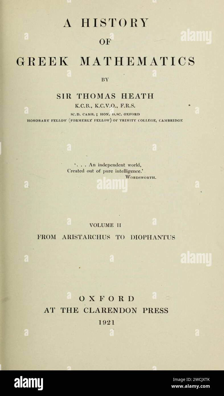 A History of Greek Mathematics V2 Stock Photo - Alamy