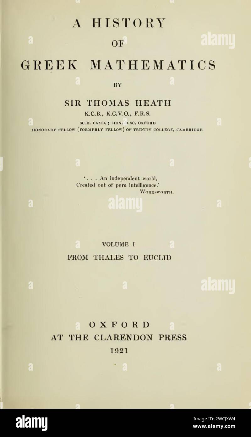A History of Greek Mathematics V1 Stock Photo - Alamy