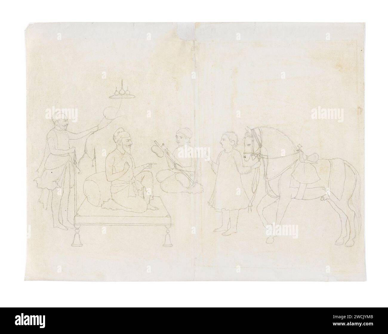 A horse being presented to a Sikh guru, perhaps depicting the story of ...