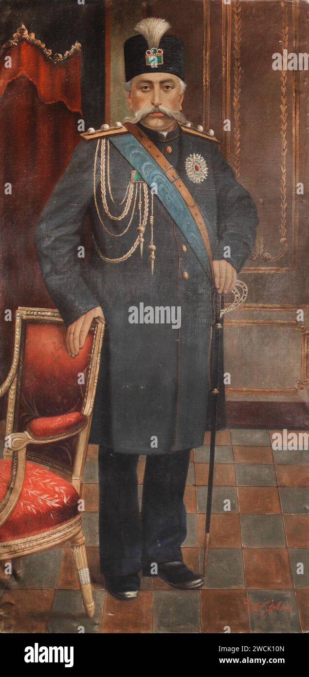 A large portrait of Muzzafar al-Din Shah Qajar (reg. 1896-1907 ...