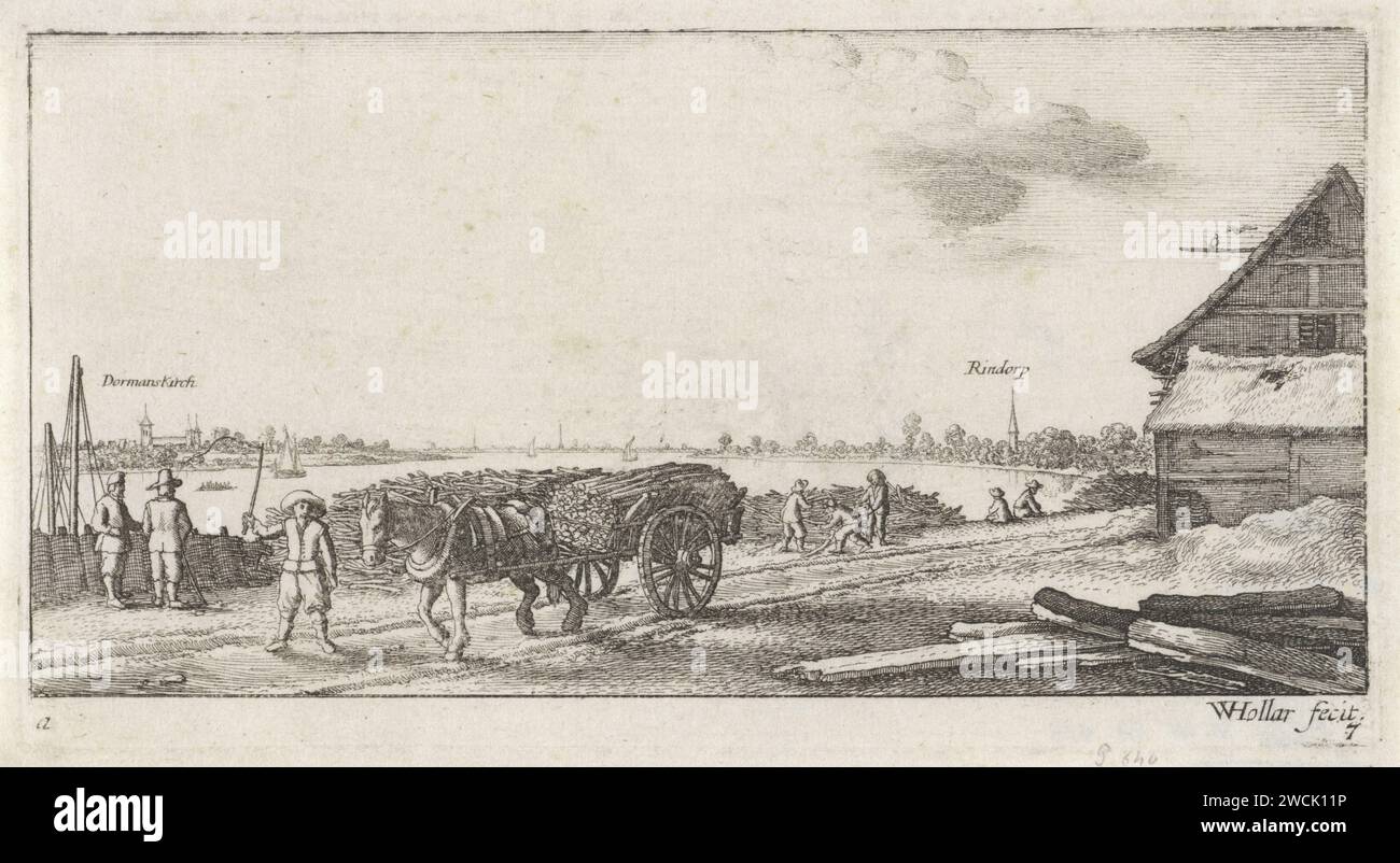 River face from a wood yard on Rheinkassel and Rhindorf, Wenceslaus ...