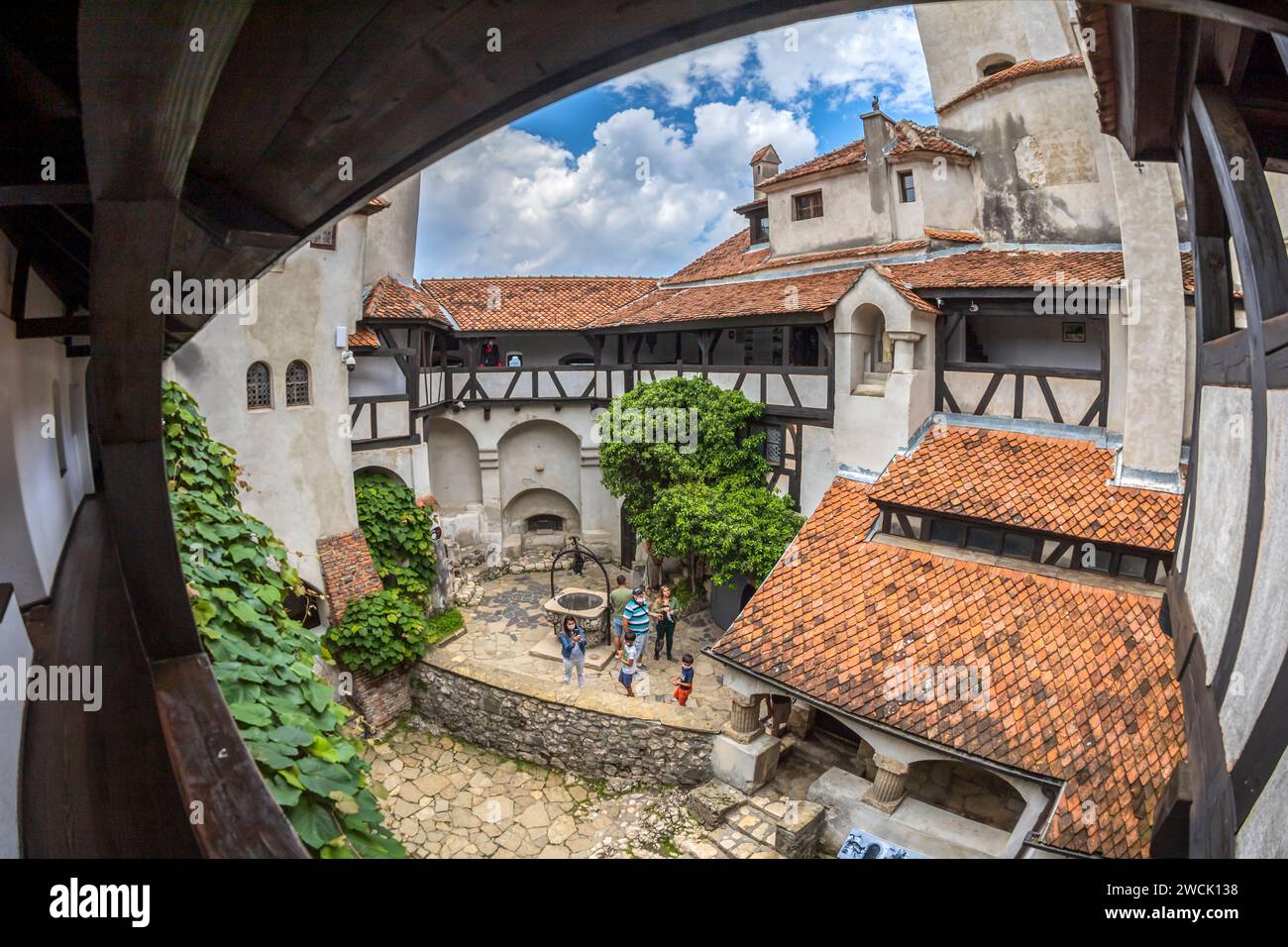 BRAN, TRANSYLVANIA, ROMANIA - JULY 22, 2020: View of Inner yard of Bran ...