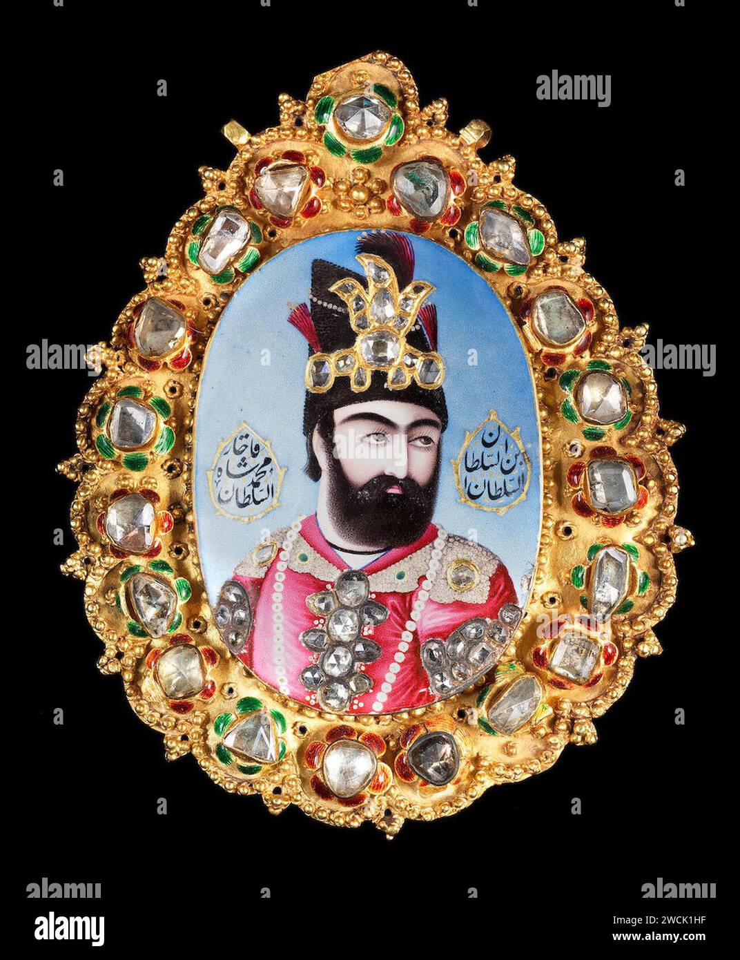 A magnificent, large, diamond-set enamelled gold portrait of Muhammad ...