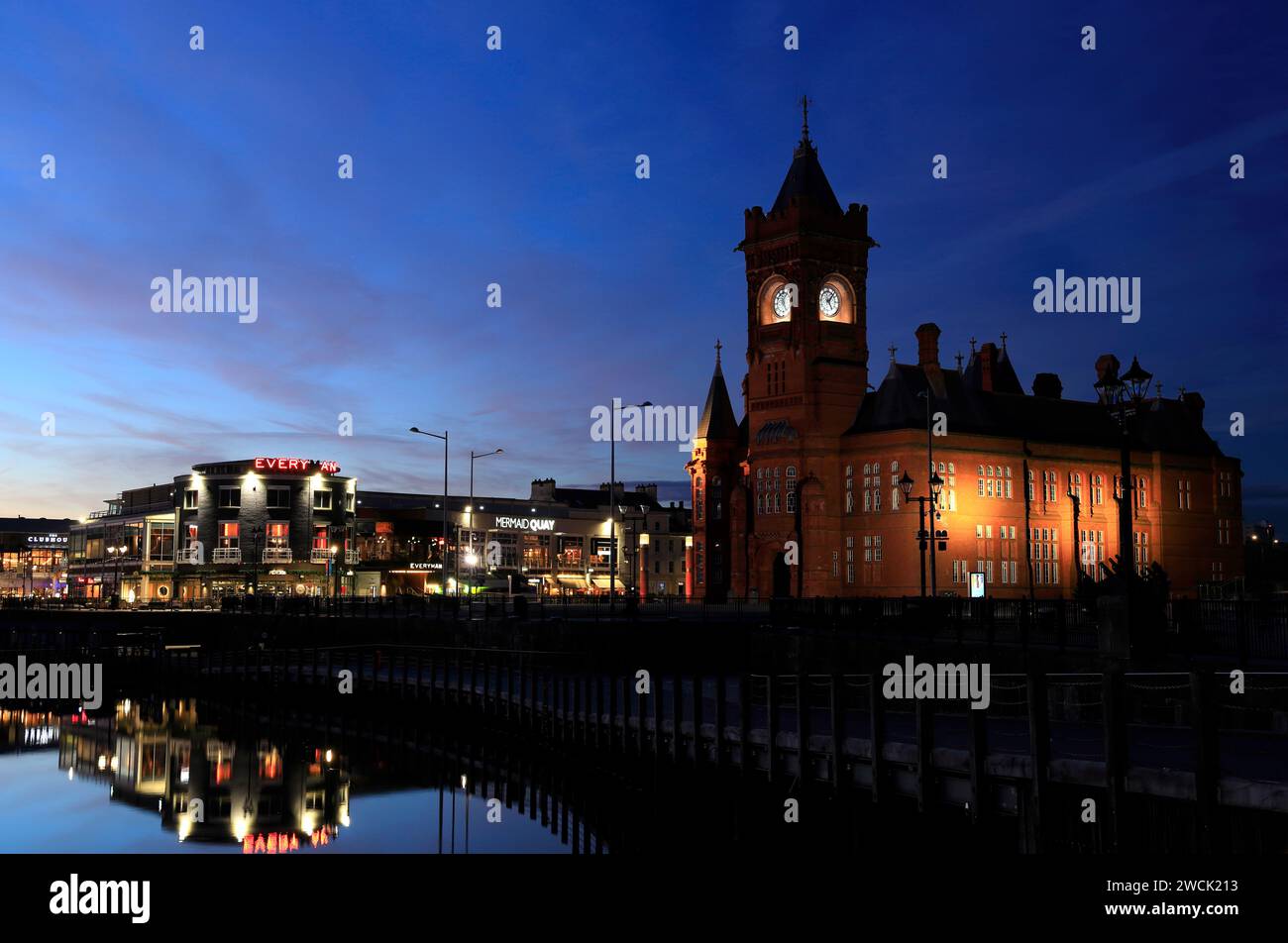 Victorian Pierhead Building at night, Cardiff Bay, Cardiff, Wales, UK ...
