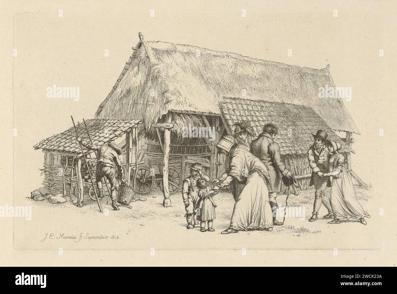 Company for a barn, Jacob Ernst Marcus, 1813 print A group of ladies ...