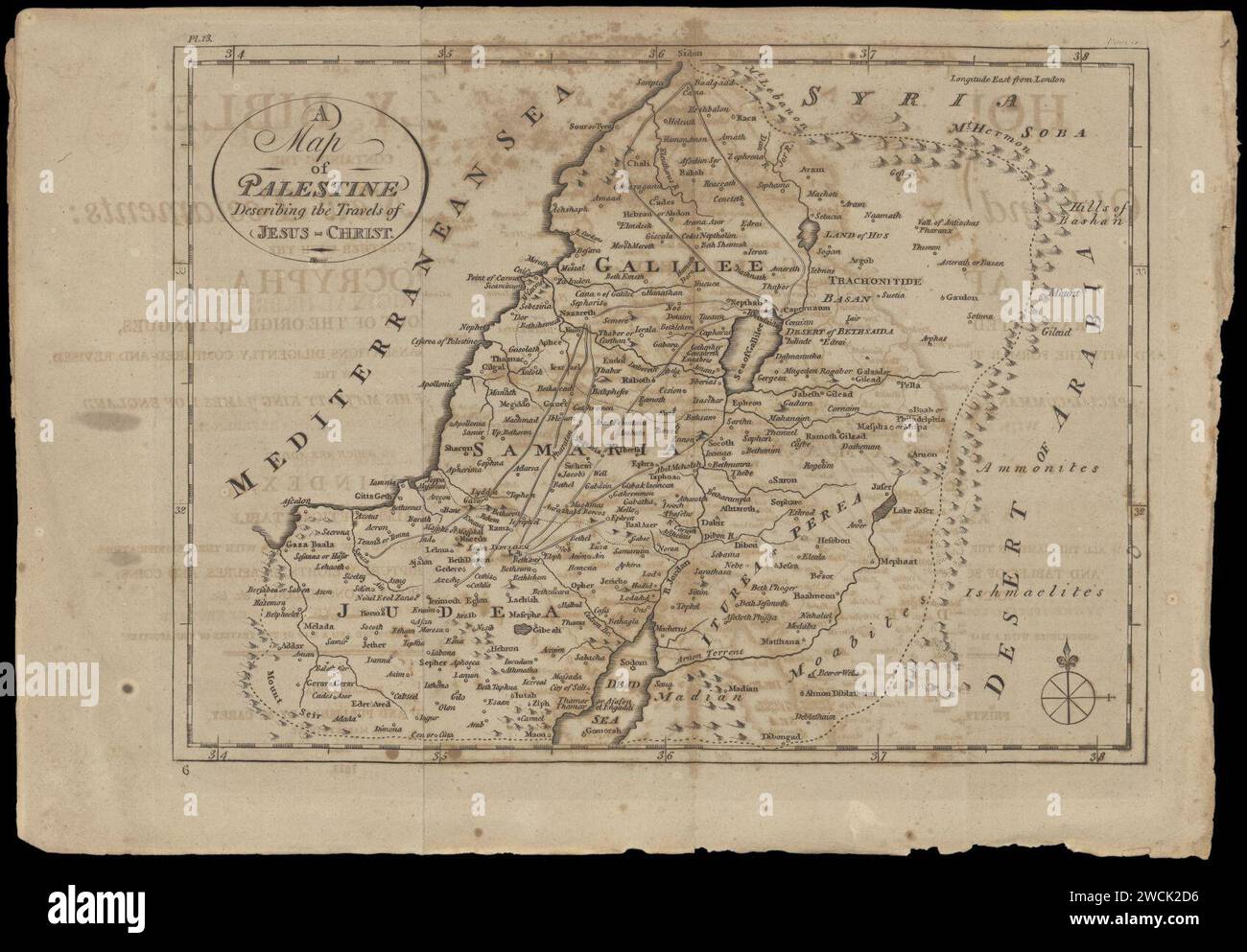 A map of Palestine describing the travels of Jesus Christ (FL6882862 ...