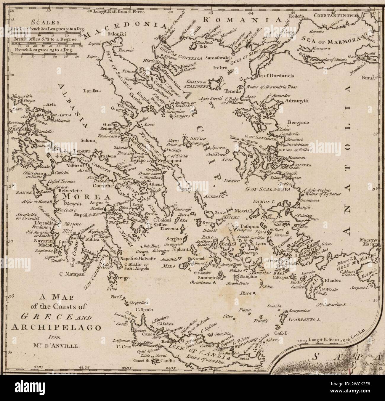 A map of the Coasts of Greece and Archipelago - 1786 map of The Sea of ...