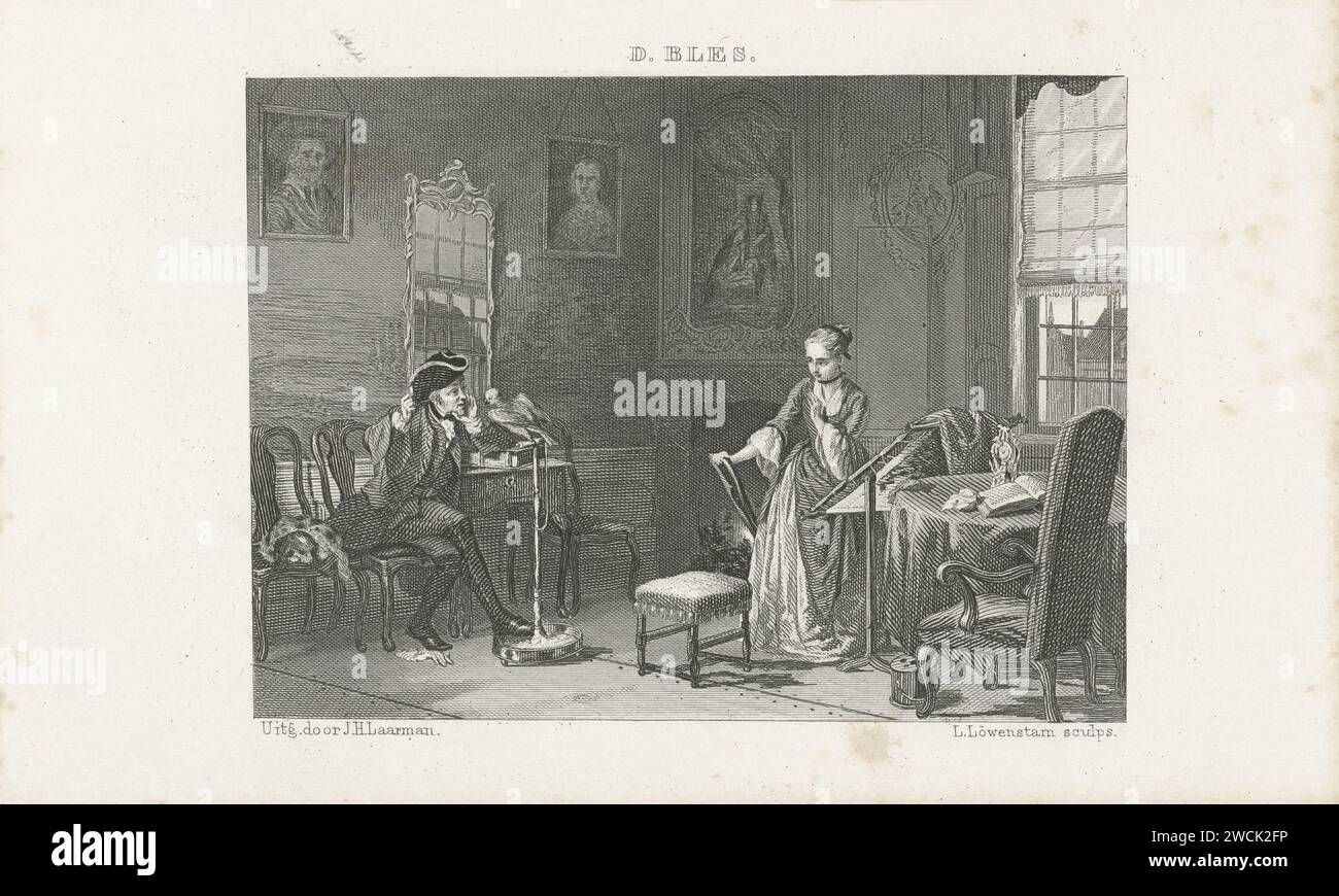 Couple in an interior, Leopold Löwenstam, After David Bles, 1872 print ...