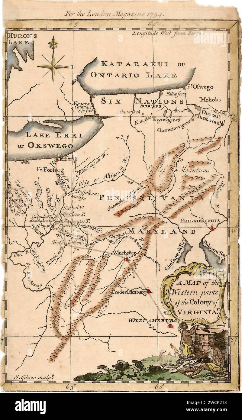 A Map of the Western parts of the Colony of Virginia, 1754 Stock Photo ...