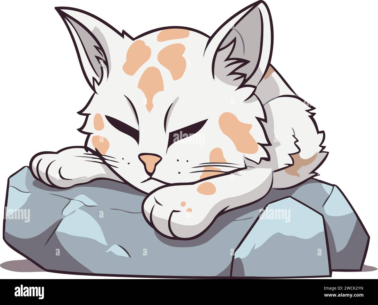 Illustration of a cat sleeping on a rock isolated on a white background ...