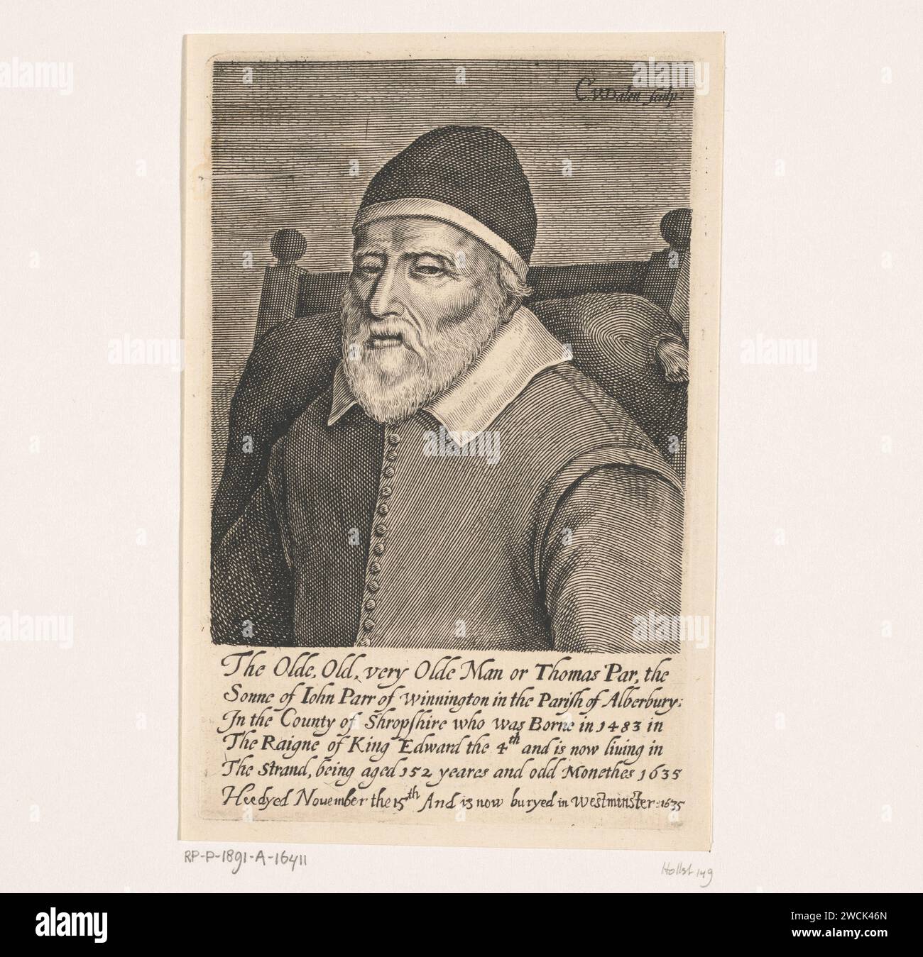 Portrait of Thomas Parr at the age of 152, Cornelis van Dalen (I), 1635 ...