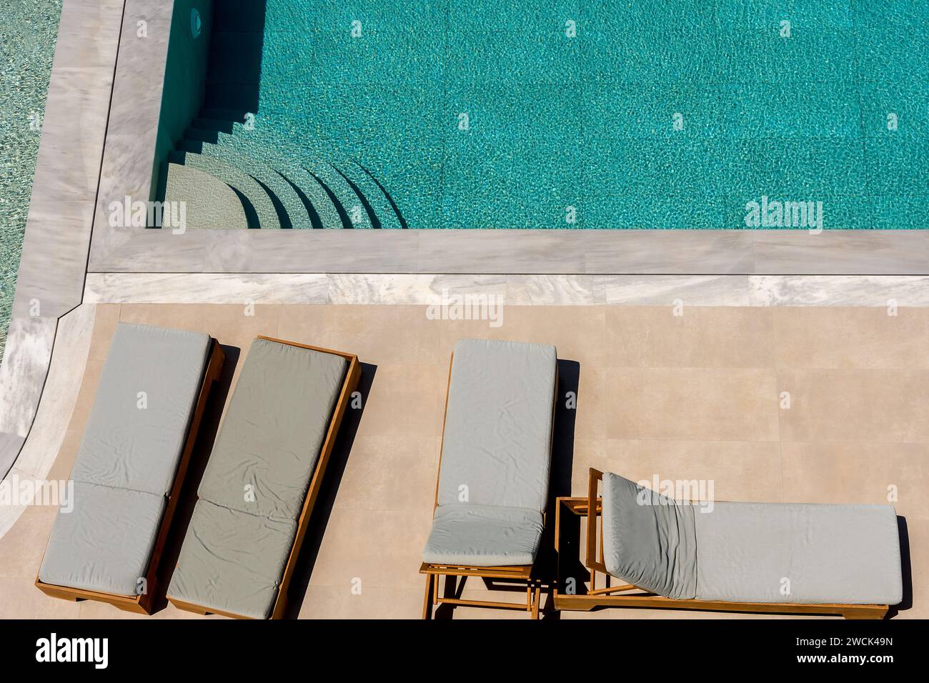 Top view of swimming pool with sunbeds. Summer backround Stock Photo ...