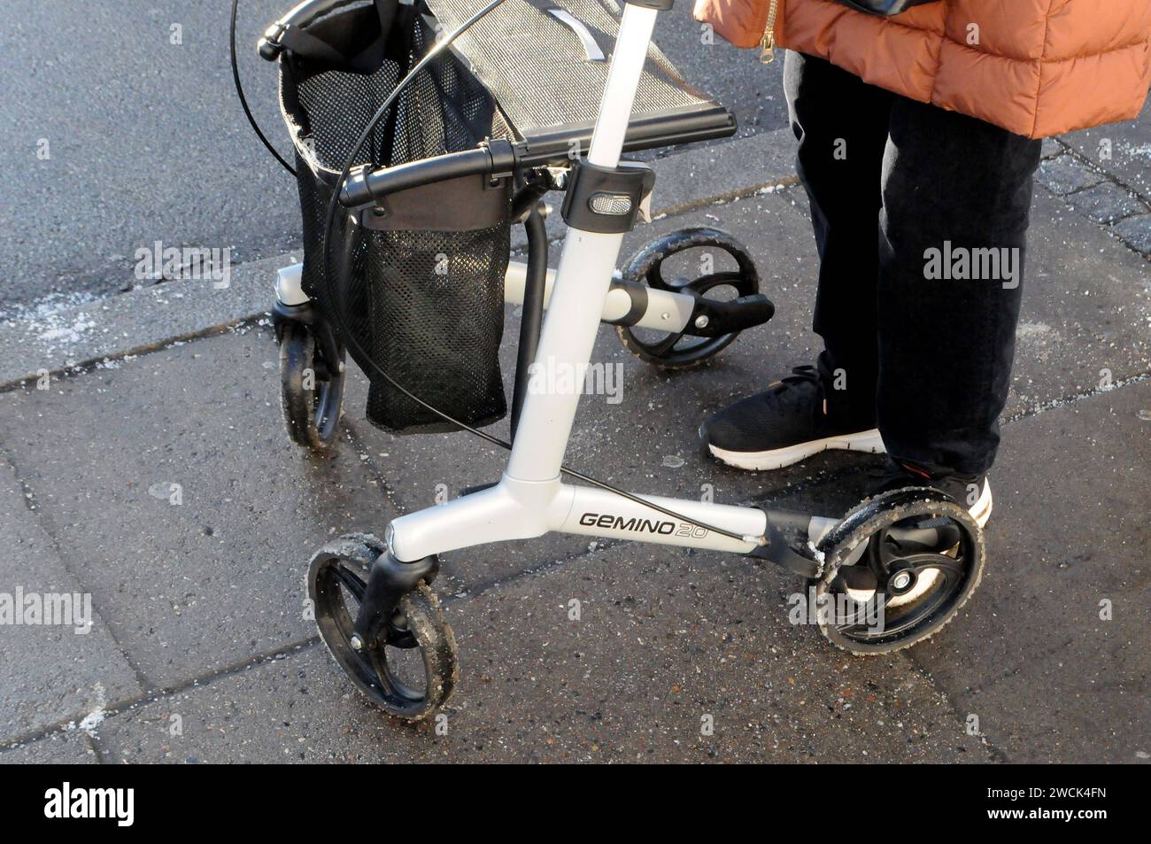 Copenhagen, Denmark /16 January 2024/.Senio citizen with walker in ...