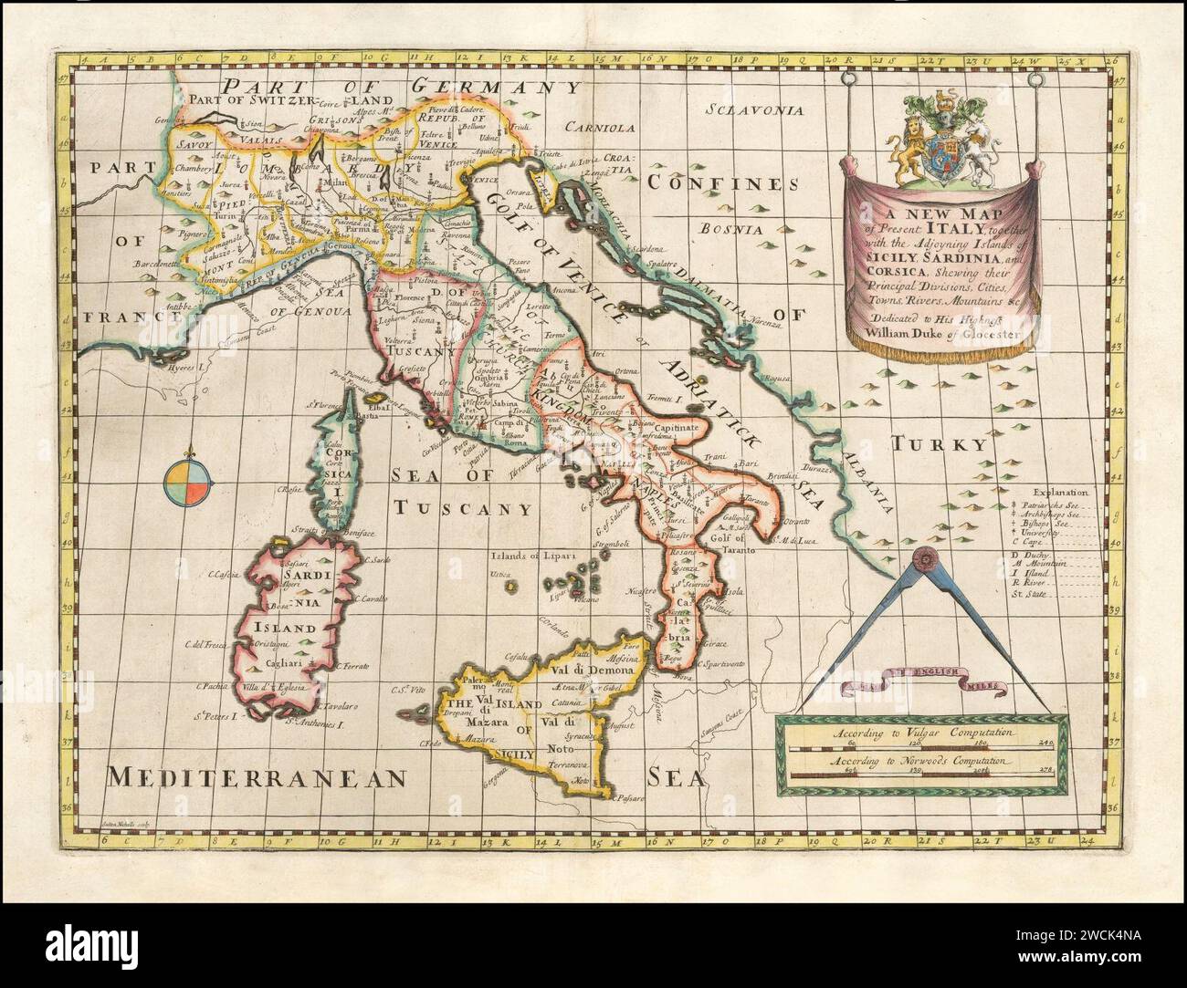 A New Map of Present Italy, together with the Adjoyning Islands of ...