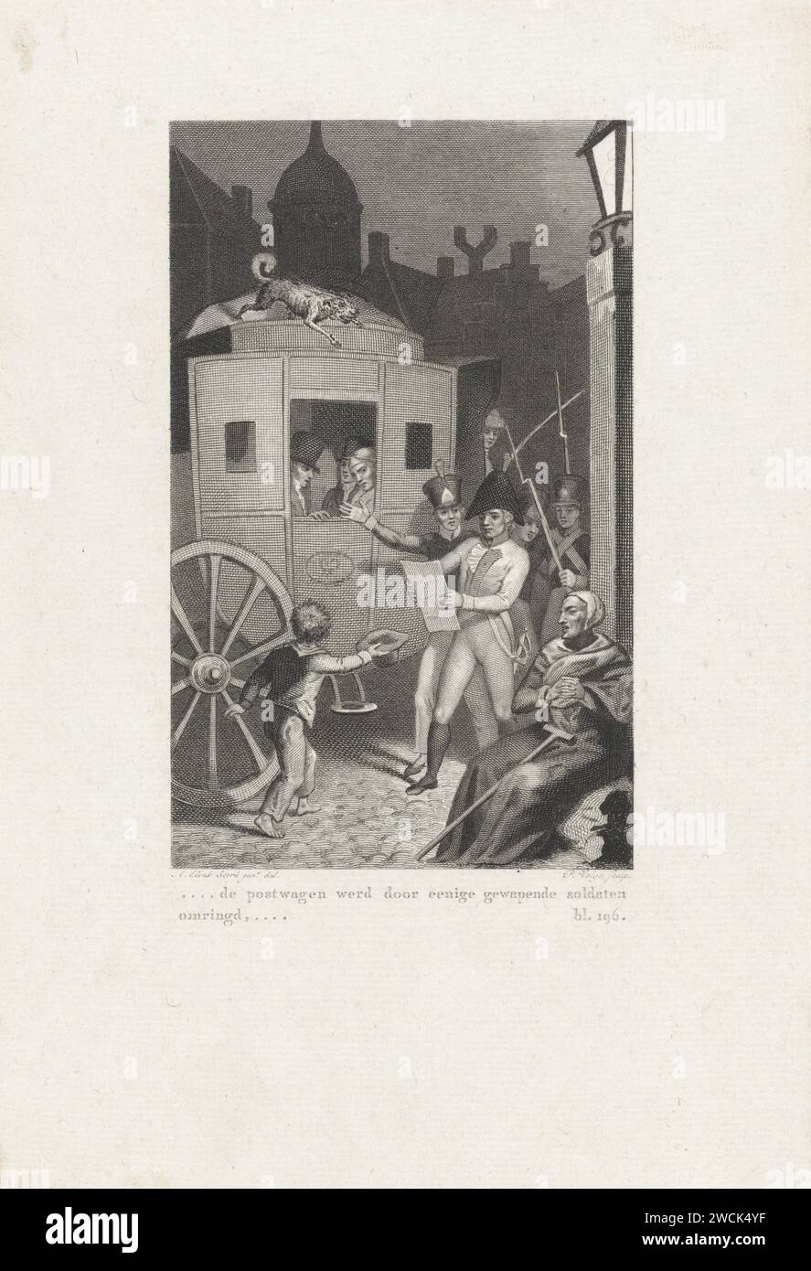 Man with a letter in a robbery on a carriage, Philippus Velijn, after A. Elink Sterk Jr., 1797 ...