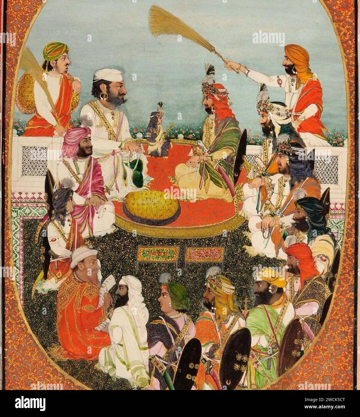 A painting from 1843 depicting the Lahore Darbar of the Sikh Empire under Maharaja Duleep Singh ...