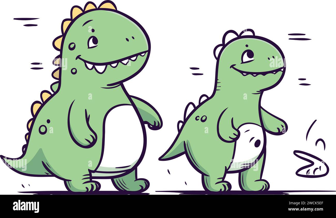 Cartoon dinosaur couple. Vector illustration in doodle style Stock ...
