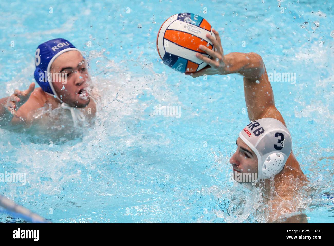 Zagreb, Croatia. 16th Jan, 2024. Strahinja Rasovic of Serbia and Andrei ...
