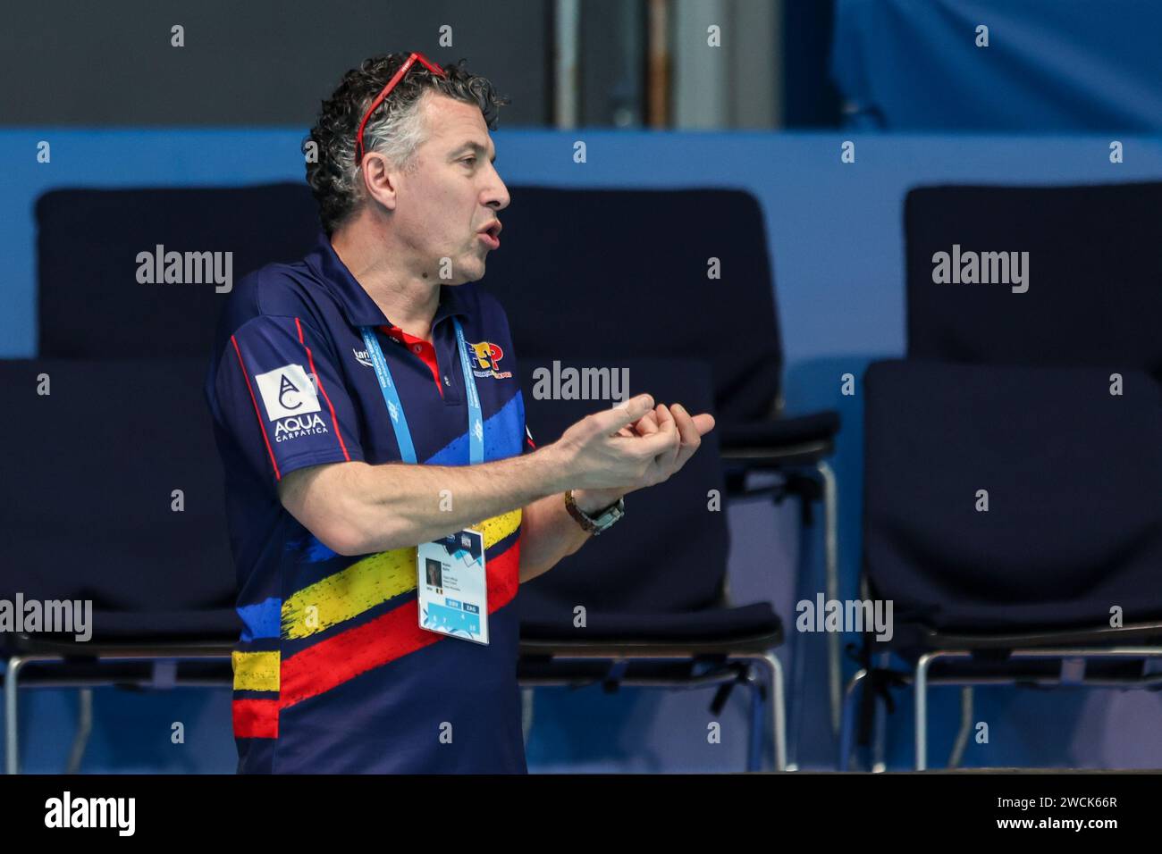 Zagreb, Croatia. 16th Jan, 2024. Head Coach of Romania Bogdan Rath ...