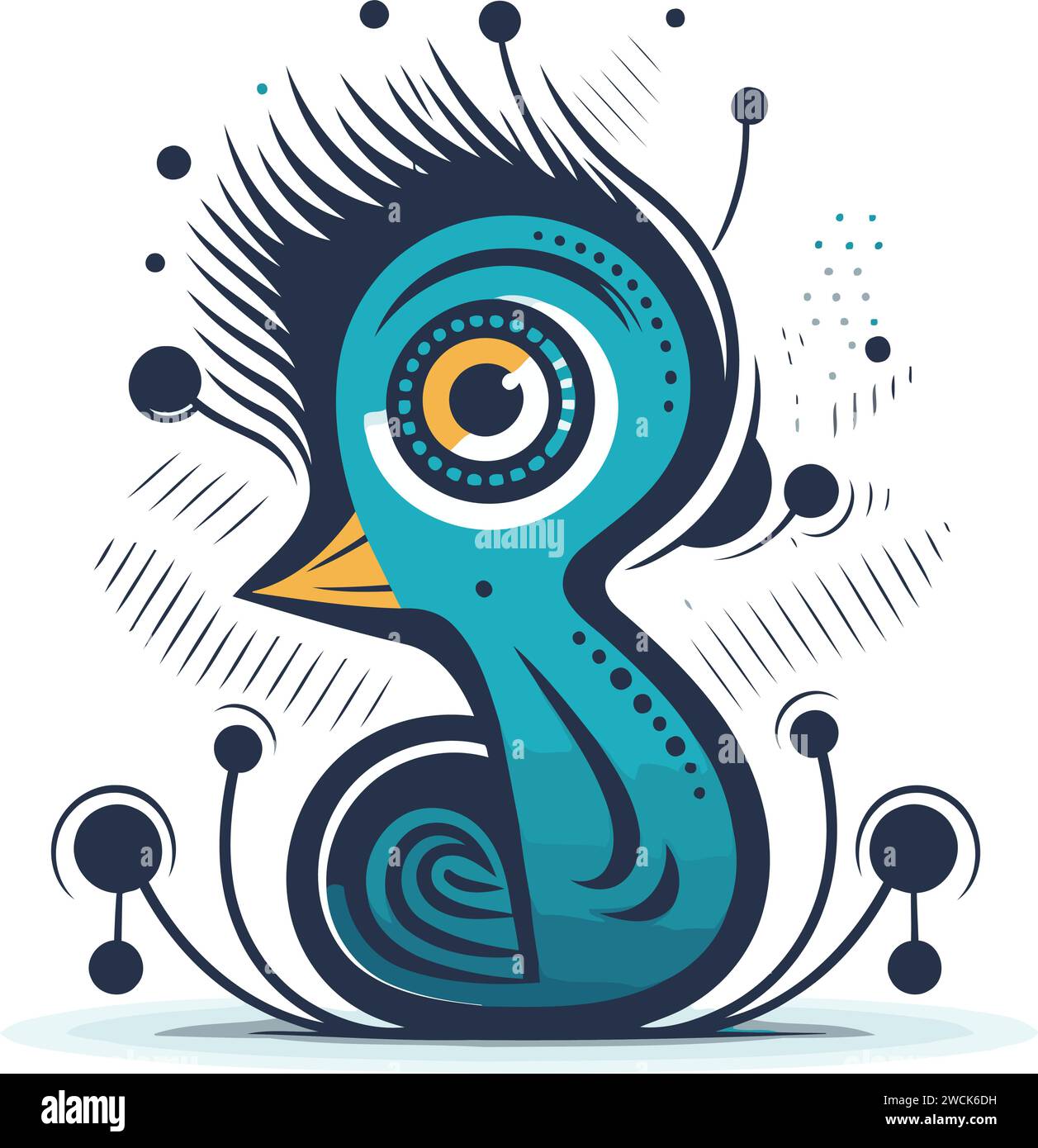 vector illustration of blue bird on white background with circles and ...