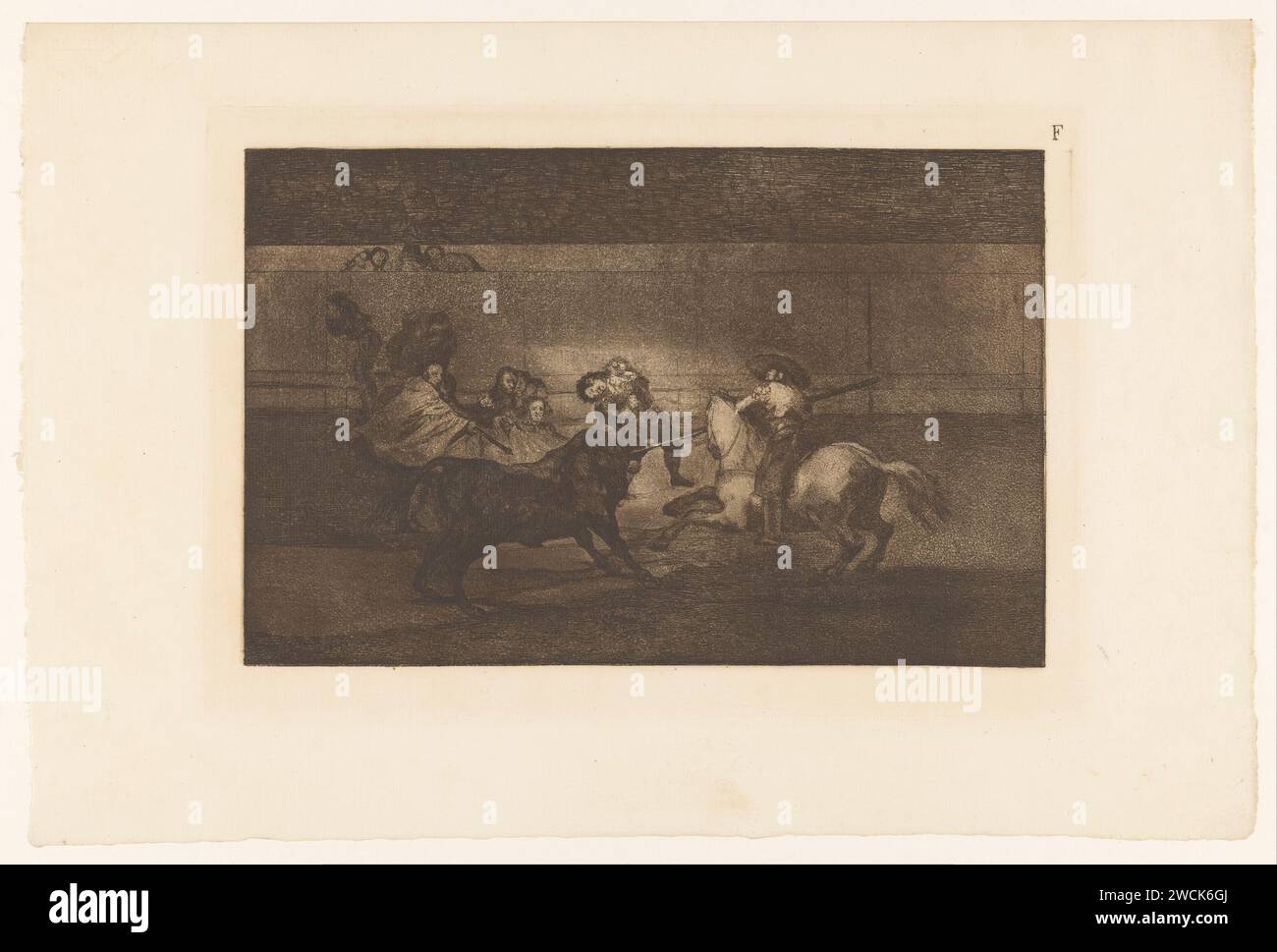 Man Spiek on the Horn of a Taurus, Francisco de Goya, 1876 print In an ...