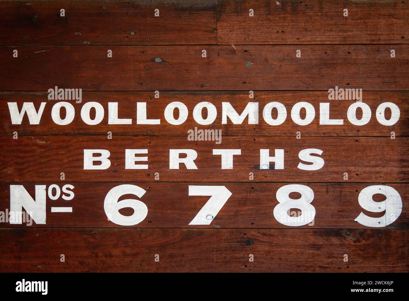 Old sign for Woolloomooloo Berths at Finger Wharf, an old cargo dock in ...