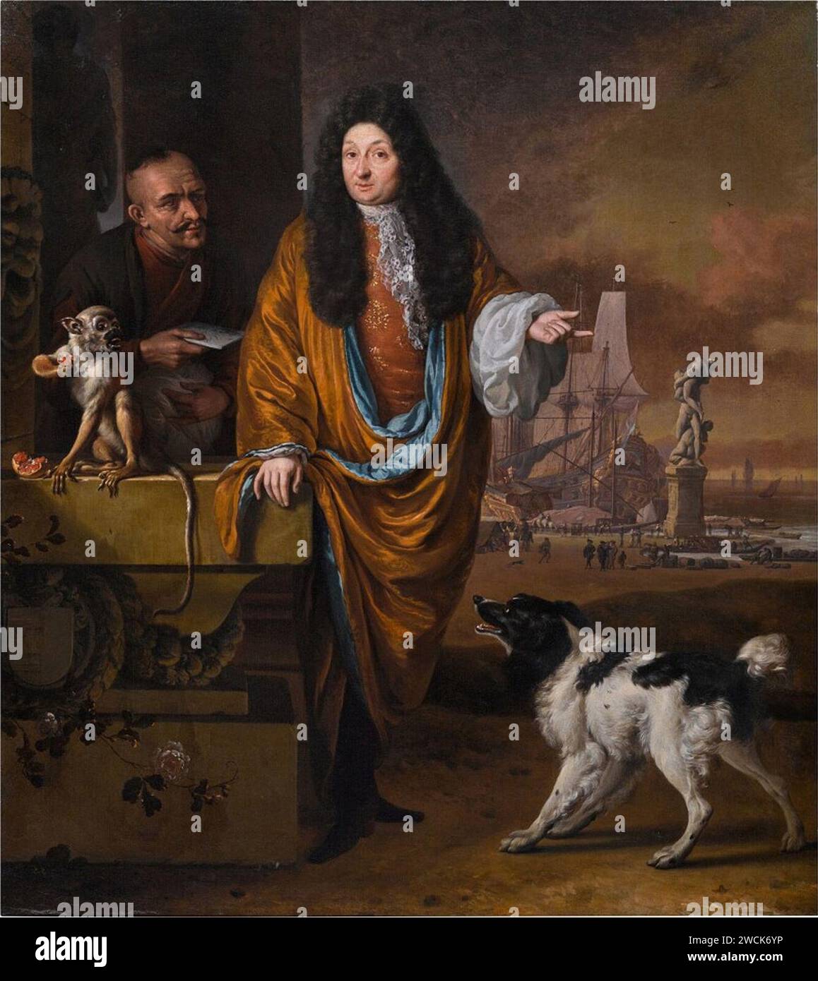 A portrait of the merchant A. van Goor by a harbour (by Jan Weenix ...