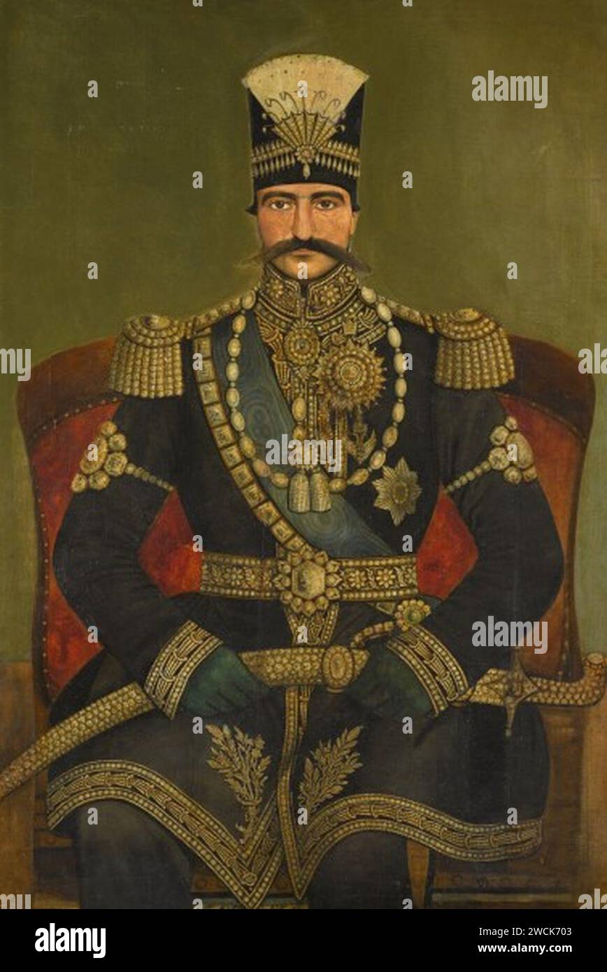 A portrait of Nasir al-Din Shah, attributable to Muhammad Hasan Afshar ...